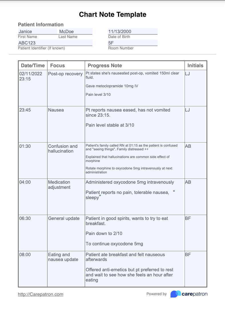Chart Note Template Example Free PDF Download